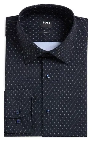 BOSS P-hank-k Slim Fit Performance Shirt - Dark Blue