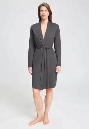 Hanro Easy Wear Cotton Blend Robe - Dark Sesame