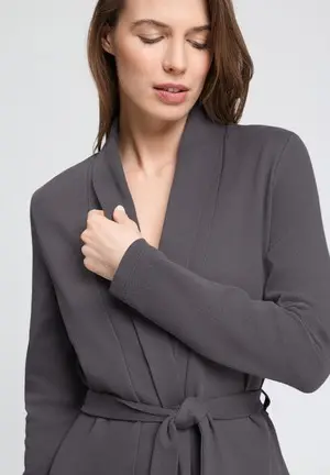 Hanro Easy Wear Cotton Blend Robe - Dark Sesame