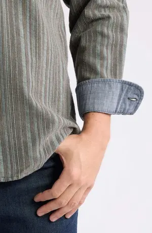 Tommy Bahama Coastline Cord Montecito Stripe Cotton Corduroy Button-up Shirt - Tea Leaf