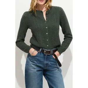 ALEX MILL Gracie Pointelle Wool & Cotton Cardigan - Heather Forest