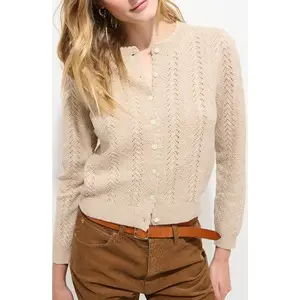 ALEX MILL Gracie Pointelle Wool & Cotton Cardigan - Light Camel