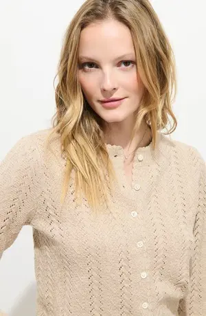 ALEX MILL Gracie Pointelle Wool & Cotton Cardigan - Light Camel