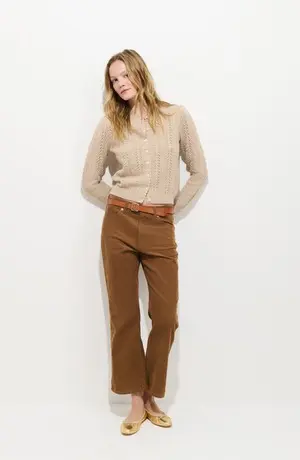 ALEX MILL Gracie Pointelle Wool & Cotton Cardigan - Light Camel