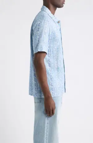 RHYTHM Bayu Linen Blend Camp Shirt - Blue