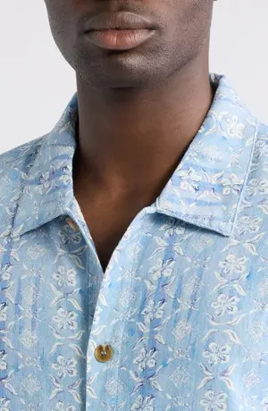 RHYTHM Bayu Linen Blend Camp Shirt - Blue