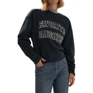 FAVORITE DAUGHTER The Embroidery Collegiate Graphic Sweatshirt - Navy/white