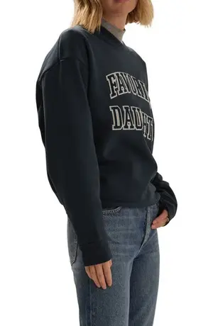 FAVORITE DAUGHTER The Embroidery Collegiate Graphic Sweatshirt - Navy/white