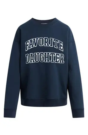 FAVORITE DAUGHTER The Embroidery Collegiate Graphic Sweatshirt - Navy/white