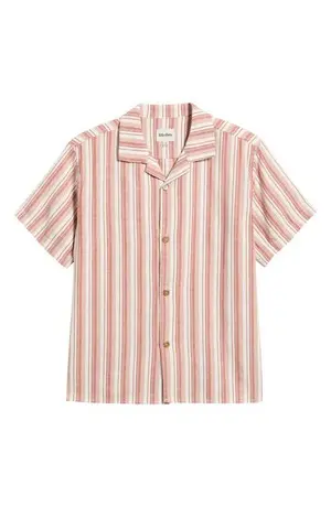 RHYTHM Vacation Stripe Cotton Camp Shirt - Natural