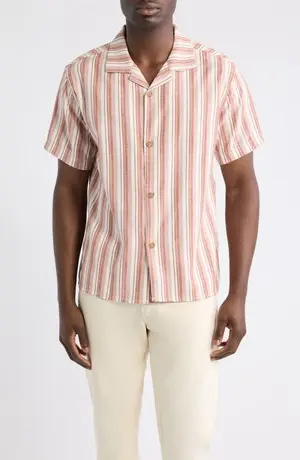 RHYTHM Vacation Stripe Cotton Camp Shirt - Natural