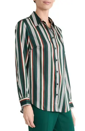 KASPER Striped Long Sleeve Button Down Shirt