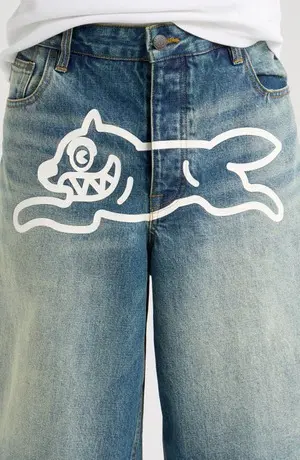 ICECREAM Orange Cotton Denim Shorts