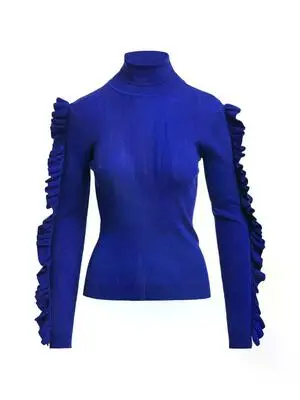 Essentiel Antwerp Ruffle-trimmed Ribbed Sweater - Blue