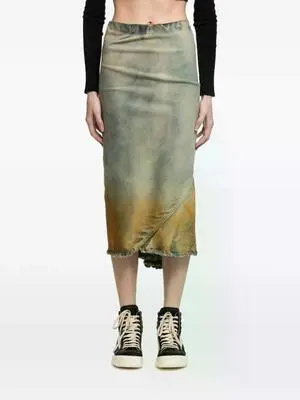 Rick Owens Dégradé-effect Frayed Midi Skirt - Blue
