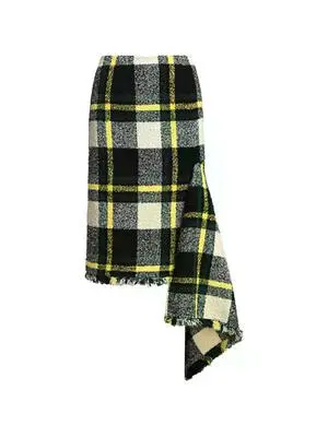 Essentiel Antwerp Checked Frayed-edge Midi Skirt - Black
