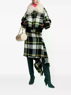 Essentiel Antwerp Checked Frayed-edge Midi Skirt