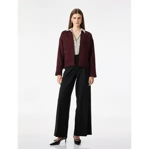 Koton Textured Long Sleeve Collarless Jacket - Bordeux