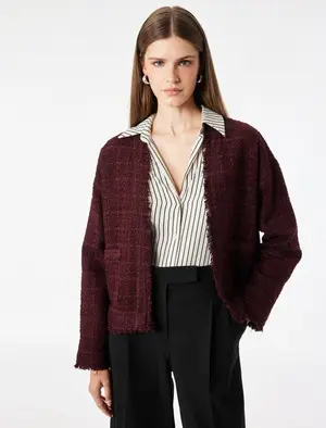 Koton Textured Long Sleeve Collarless Jacket