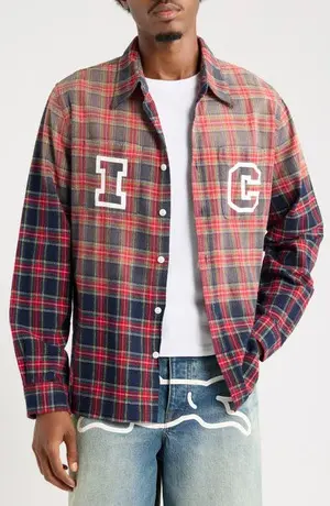 ICECREAM Grapefruit Cotton Graphic Button-up Shirt - Plaid