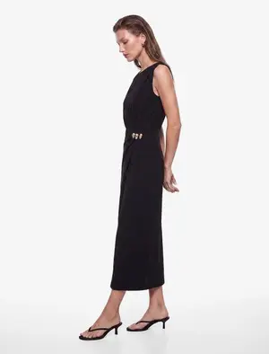 Koton Sleeveless Crew Neck Draped Midi Dress With Accessory Detail