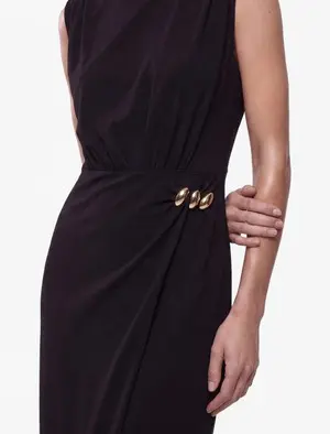 Koton Sleeveless Crew Neck Draped Midi Dress With Accessory Detail