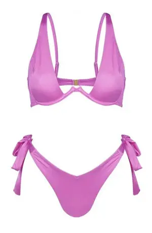 CHERINA  BEACHWEAR Cherina Beachwear Ella Underwire Bralette Top With V-cut Bottom 2-piece Bikini Set - Pink