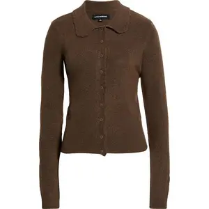 Lucky Brand Peter Pan Collar Button Front Cardigan - Hot Fudge