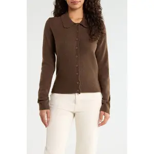 Lucky Brand Peter Pan Collar Button Front Cardigan - Hot Fudge
