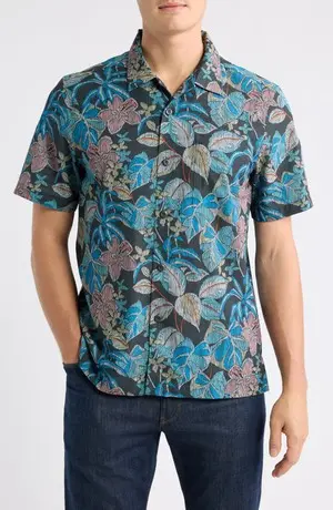 Tommy Bahama Bahama Coast Midnight Fuego Floral Islandzone® Short Sleeve Button-up Shirt - Dk Grey