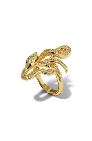 Alexis Bittar Serpent 14k Gold Plated Crystal Coiled Ring
