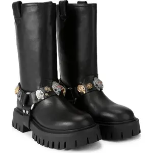 Kurt Geiger Eagles Harness Leather Biker Boot - Black