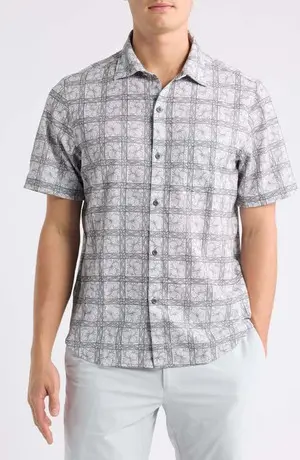 Tommy Bahama Bahama Coast Flora Check Islandzone® Short Sleeve Button-up Shirt - Ash Grey