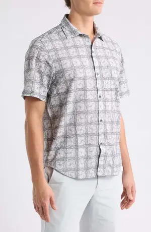 Tommy Bahama Bahama Coast Flora Check Islandzone® Short Sleeve Button-up Shirt - Ash Grey