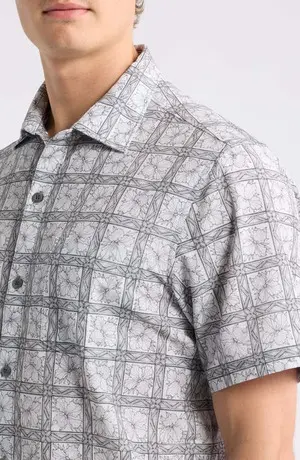 Tommy Bahama Bahama Coast Flora Check Islandzone® Short Sleeve Button-up Shirt - Ash Grey