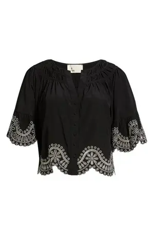 A.REN Isaly Embroidered Eyelet Top - Black
