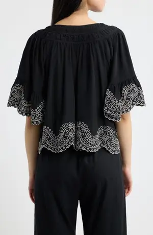 A.REN Isaly Embroidered Eyelet Blouse