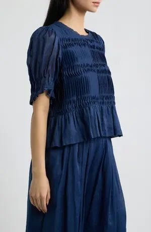 A.REN Brigette Smocked Peplum Top