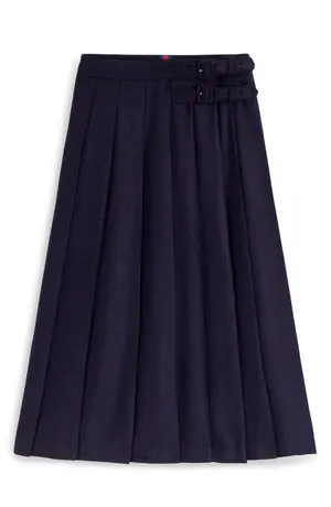 Boden Herringbone Pleated Wool Blend Midi Skirt