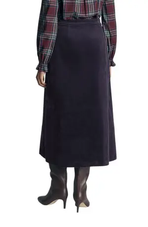 Boden Val Button Front Corduroy Midi Skirt