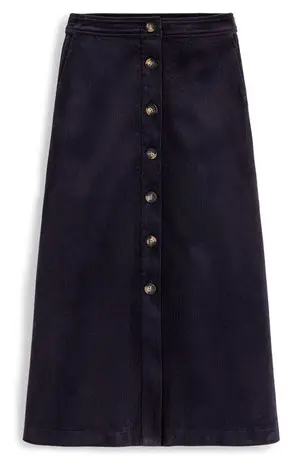 Boden Val Button Front Corduroy Midi Skirt