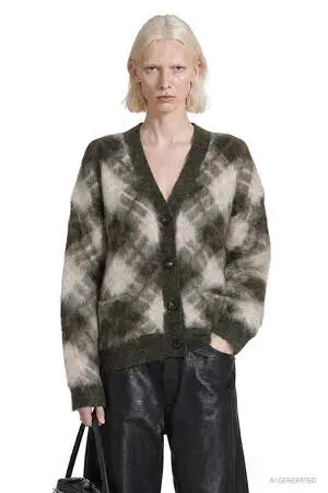 Acne Studios Argyle Mohair Wool Cardigan - Green
