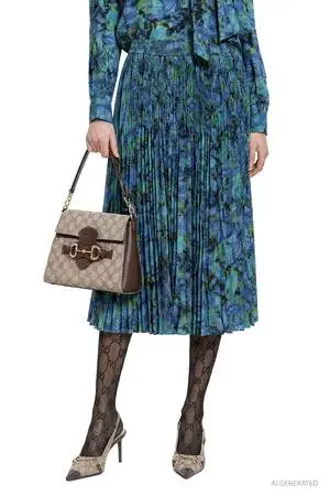 Gucci Flora Pleated Midi Skirt
