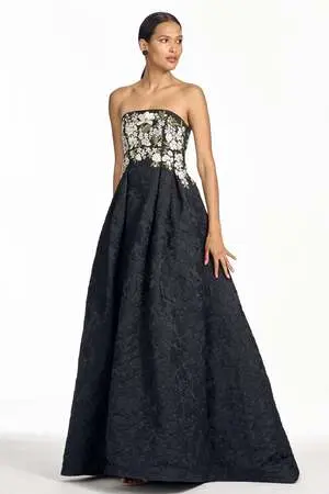 Sachin & Babi Astrid Black Embroidered A-line Gown - Jet