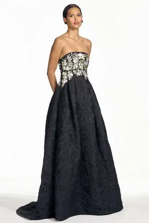 Sachin & Babi Astrid Black Embroidered A-line Gown