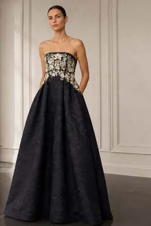 Sachin & Babi Astrid Black Embroidered A-line Gown