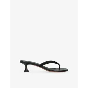 Amina Muaddi Juliette 45 Thong Leather Heels - Black