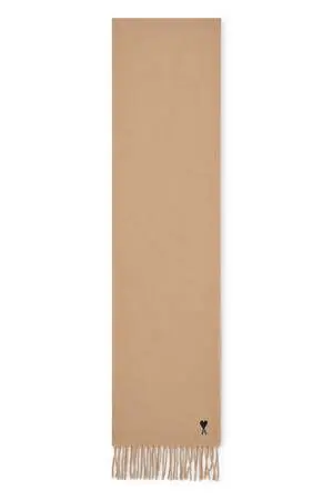AMI Paris Wool Scarf With Fringes - Beige
