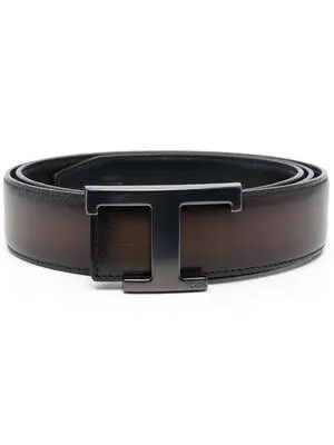 TOD`S Reversible Smooth Leather Strap With Custom Metal Timeless T Buckle