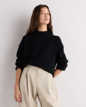 Quince Women's Oversized Roll Neck Sweater Black